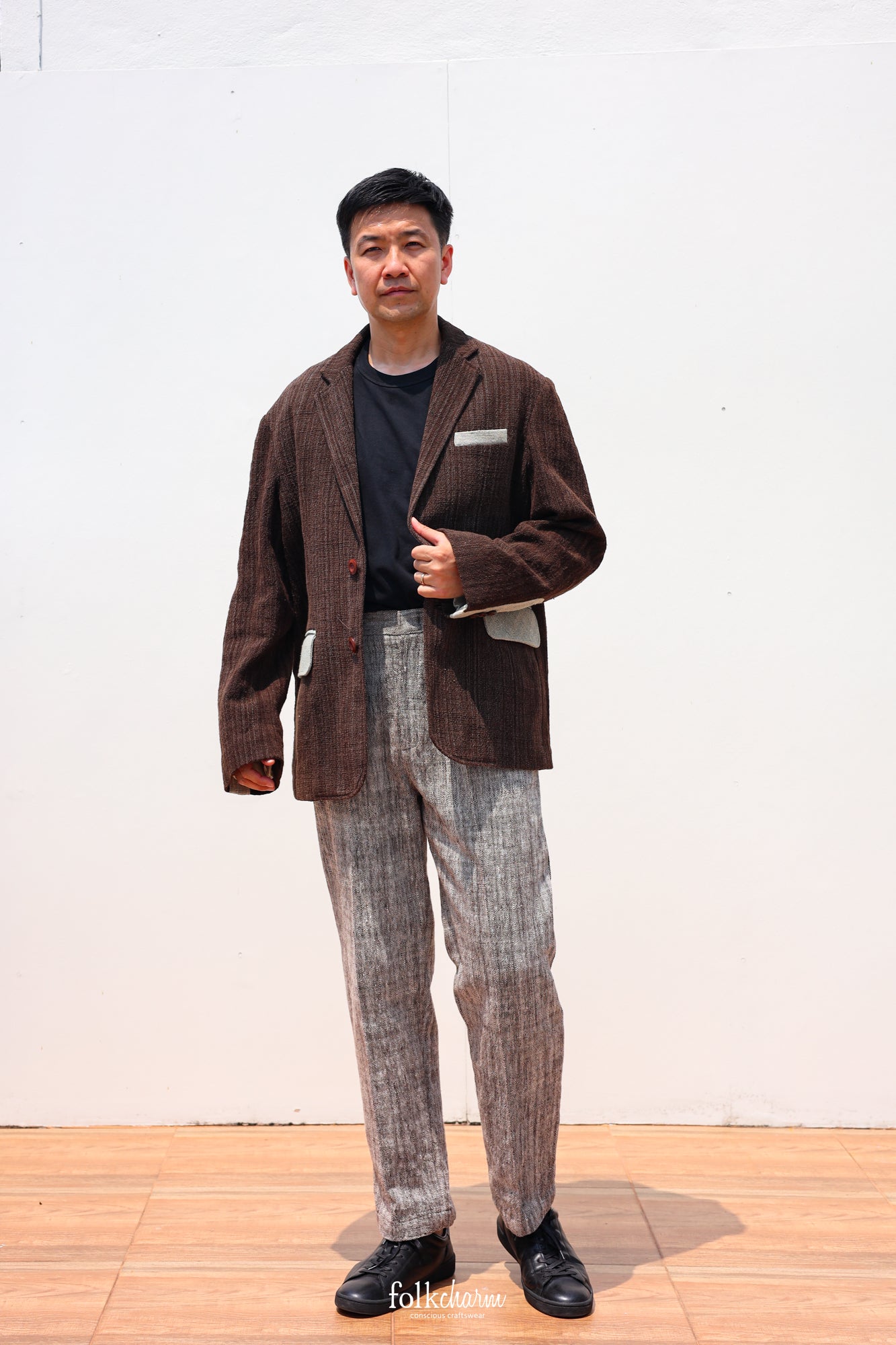Men's Relaxed-fit Blazer in Deep Ebony – folkcharm_shop