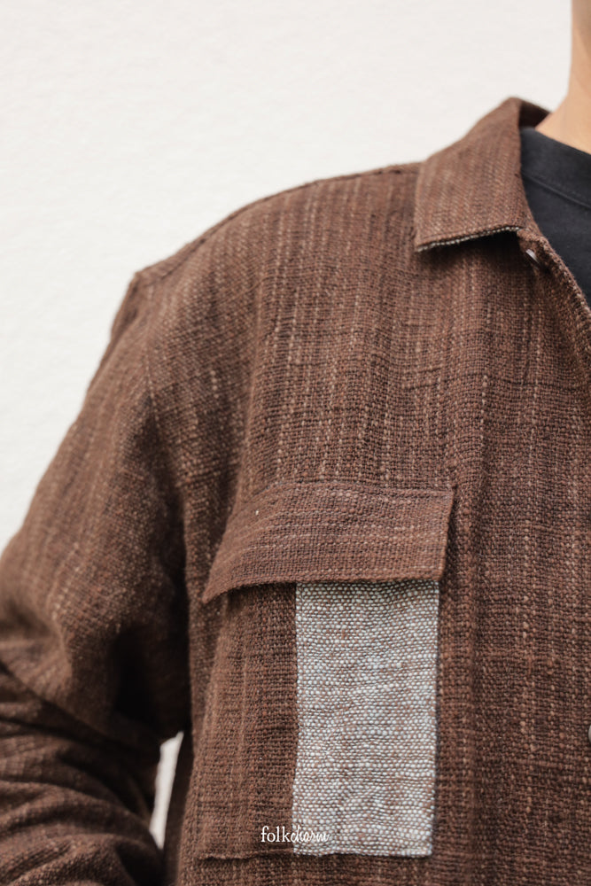 Iconic Cuban Collar Jacket (Genderless) in Dark Ebony/Indigo ...